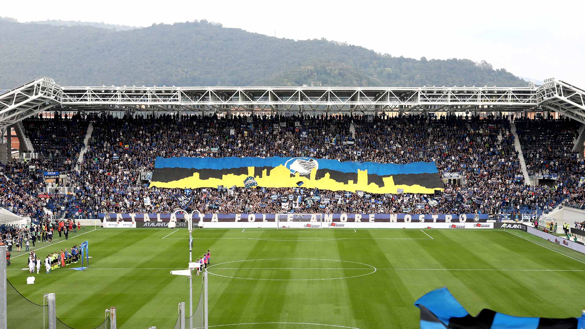 Gewiss Stadium The Black And Blue Wall Gewiss Stadium Ready To Make